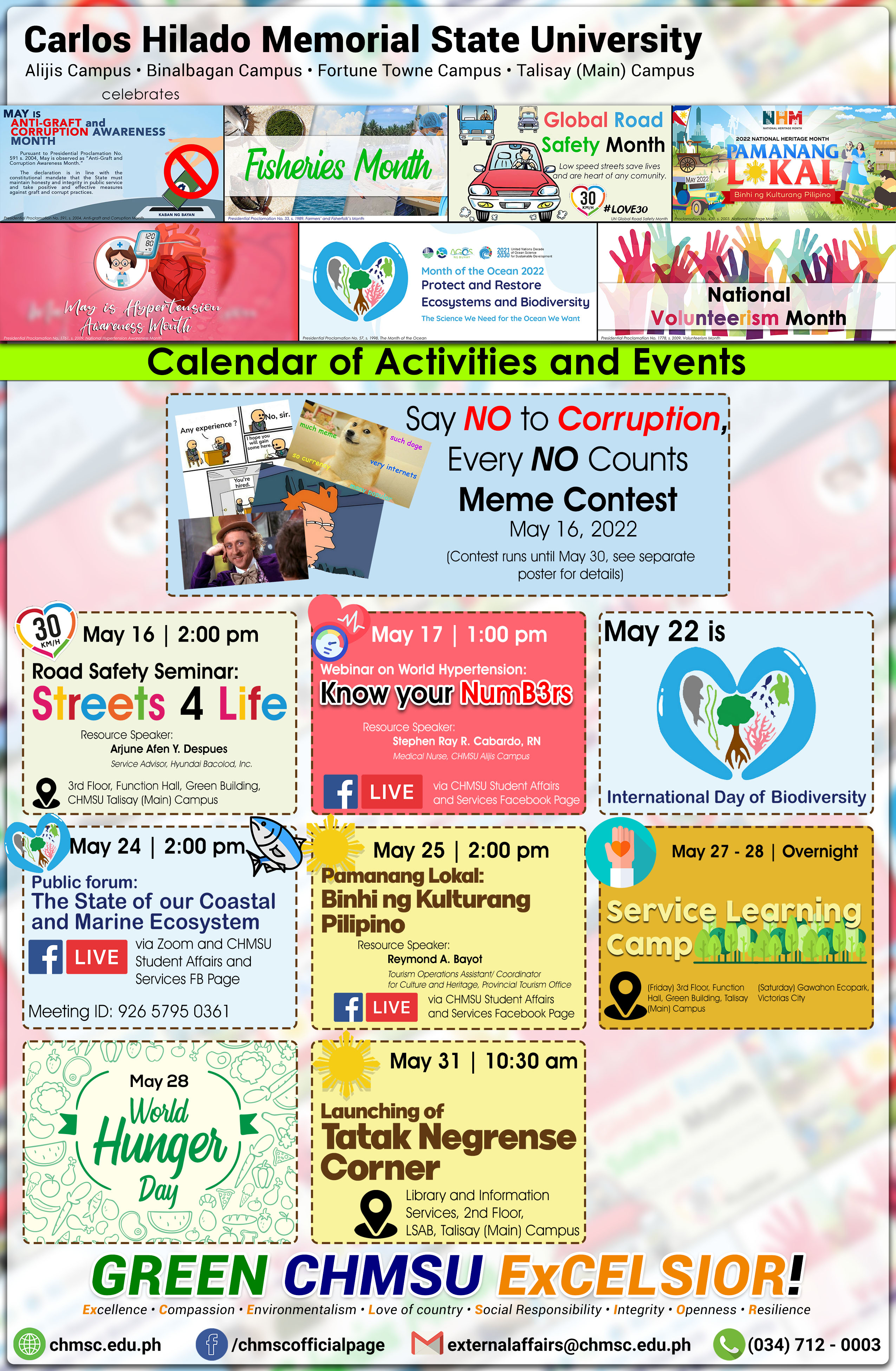 Calendar of Activities and Events for the Month of May | Carlos Hilado ...