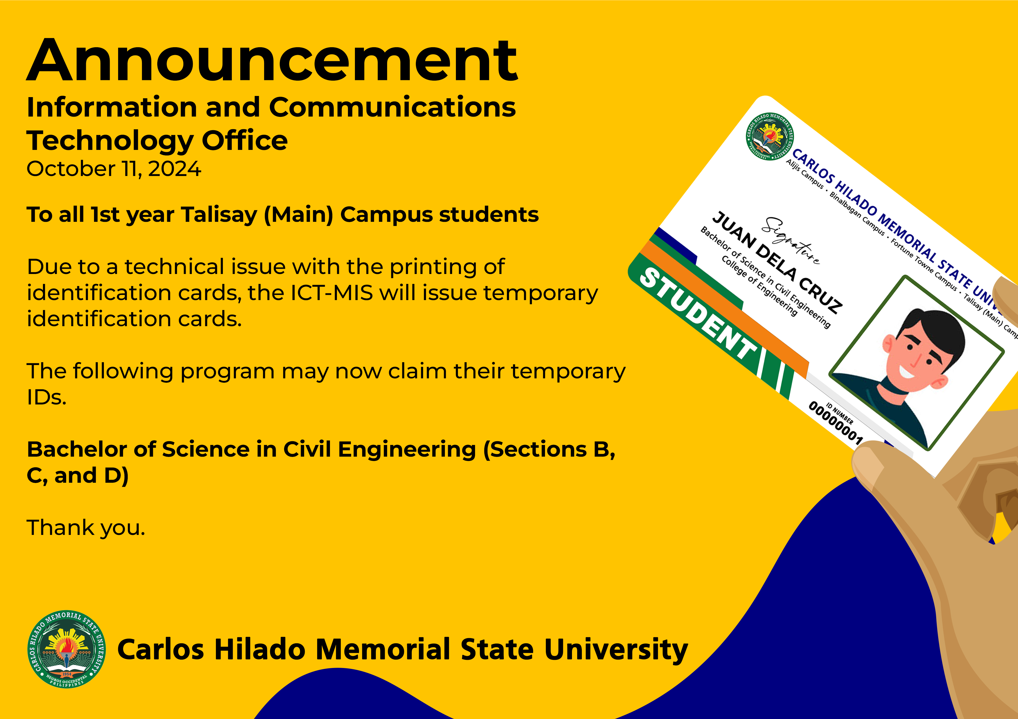 Releasing of Temporary Identification Cards | October 11, 2024 | Carlos ...