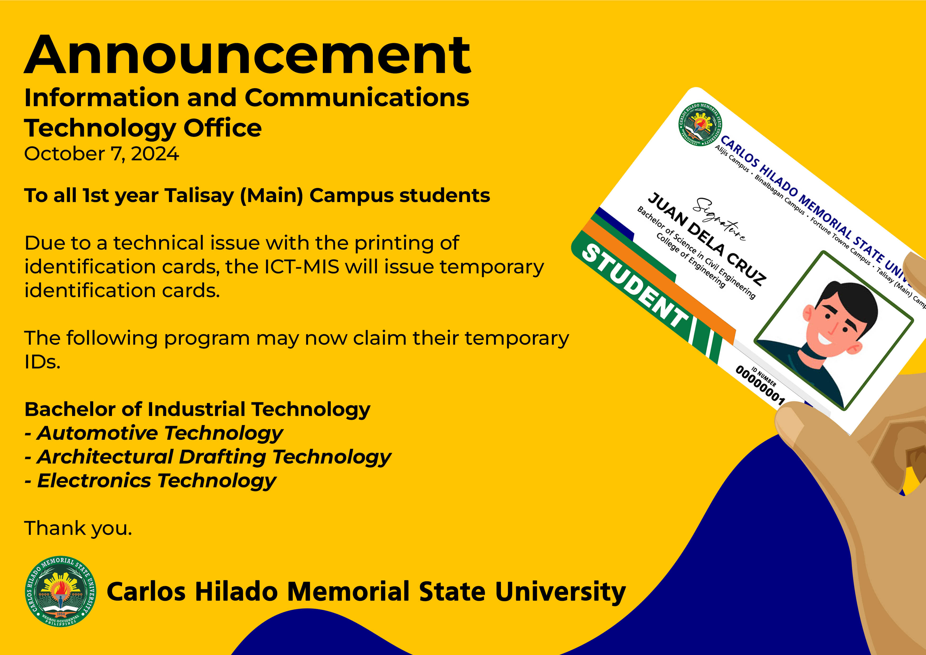 Releasing of Temporary Identification Cards | October 7, 2024 | Carlos ...