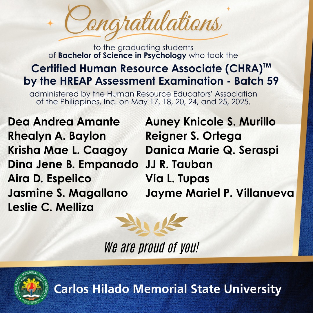 2 graduating BS Psychology students top CHRA assessment exam; 13 ...