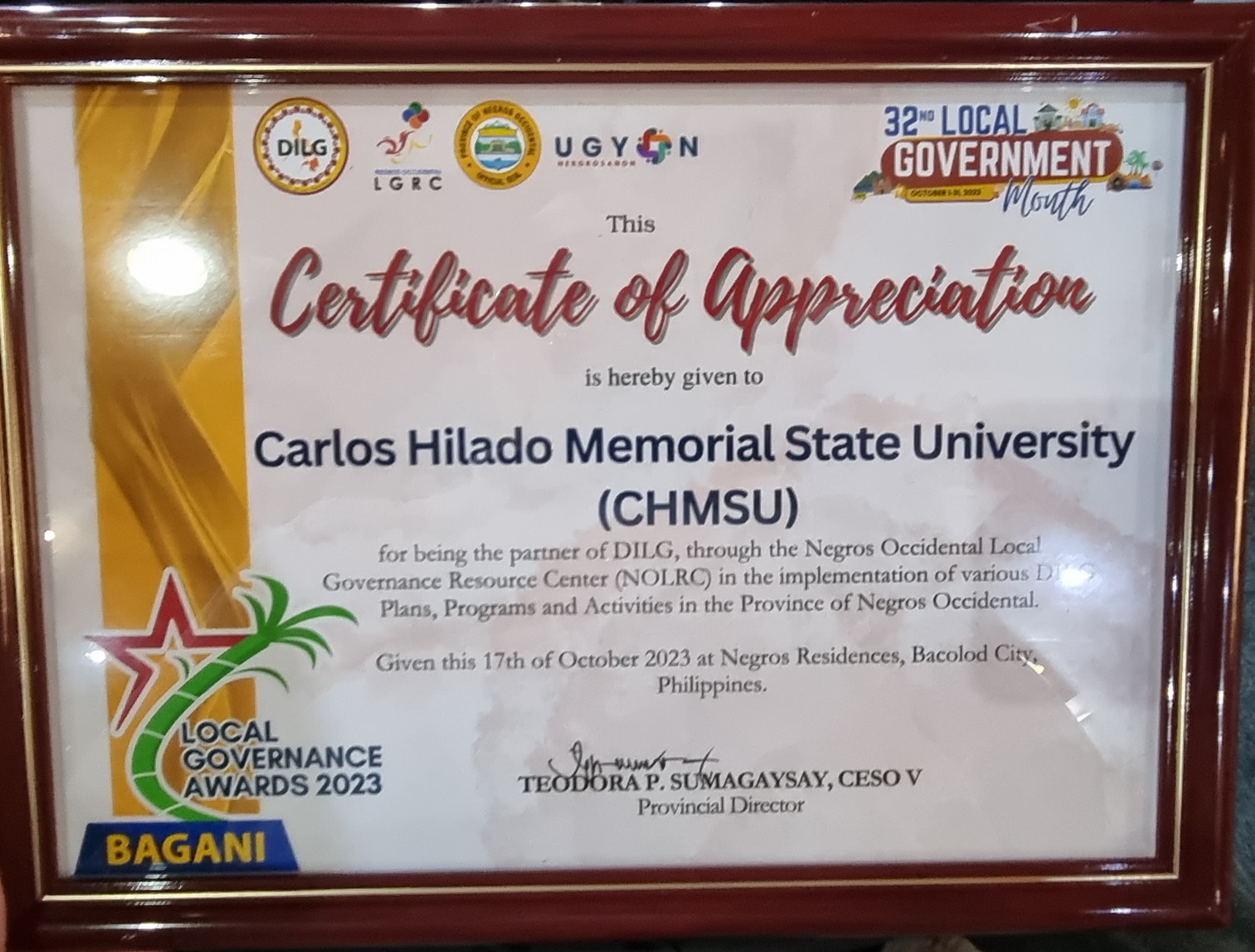 CHMSU receives recognition from DILG | Carlos Hilado Memorial State ...