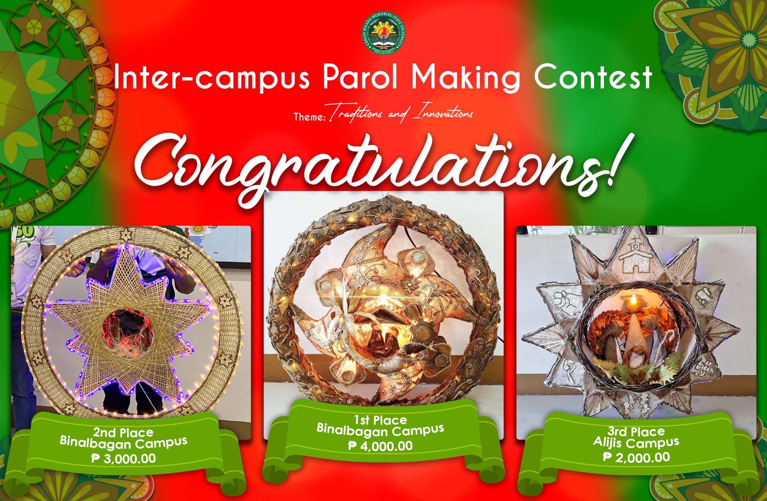 Binalbagan Campus won two places in the Inter-campus Parol Making ...