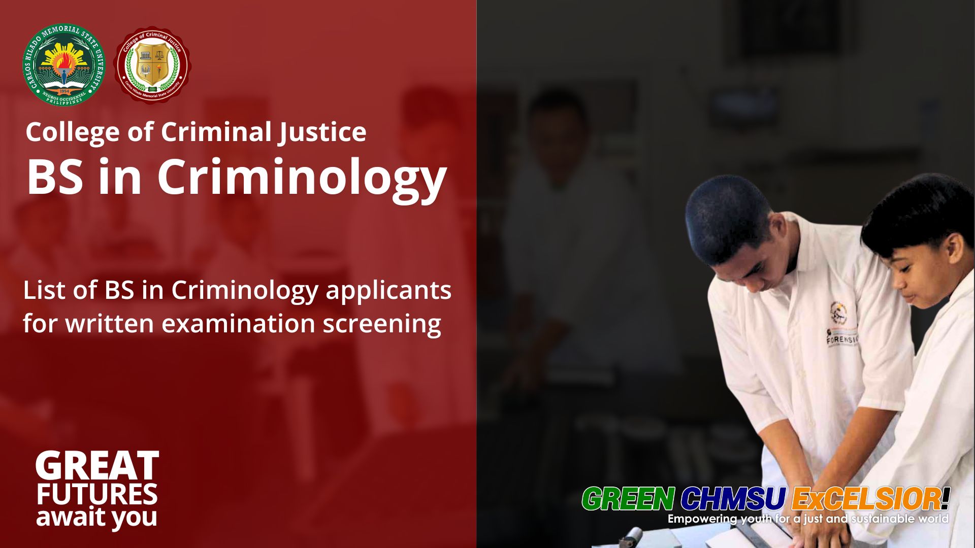 List of Bs in Criminology applicants for written examination screening ...